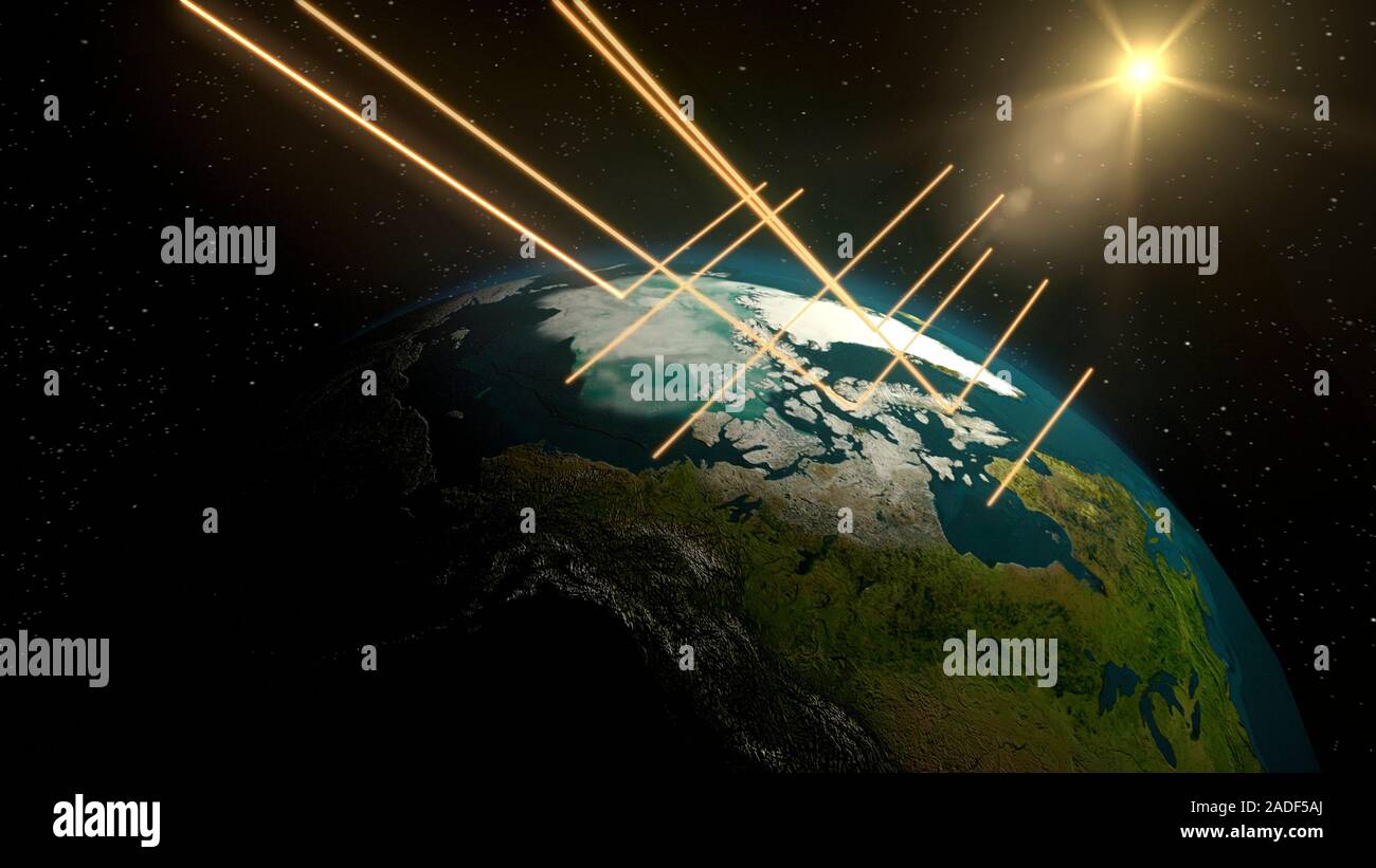 Surface albedo. Image 2 of 3. Artwork showing the Sun's light being ...
