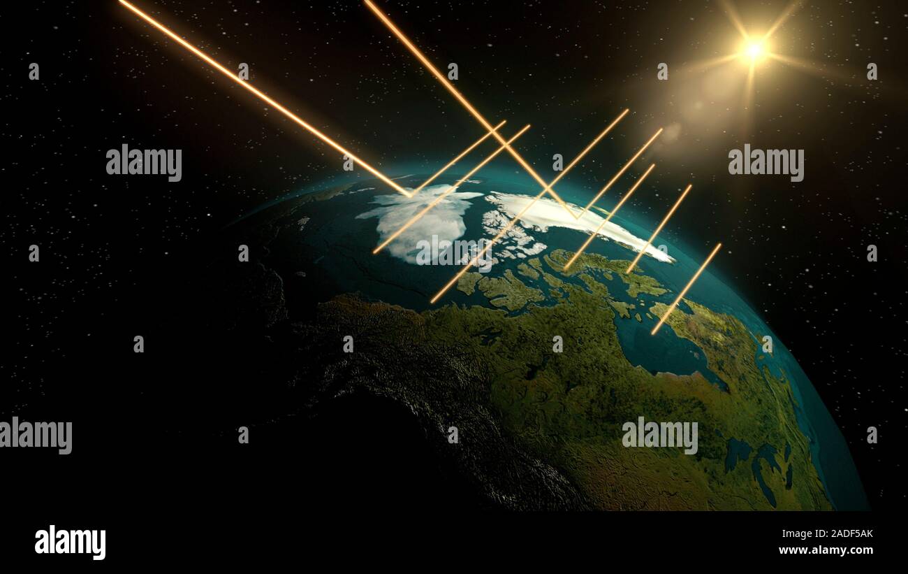 Surface albedo. Image 3 of 3. Artwork showing the Sun's light being ...