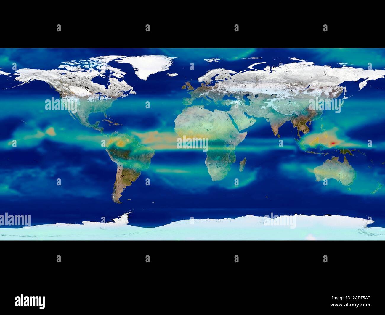 Average monthly global precipitation. Computer model showing the ...