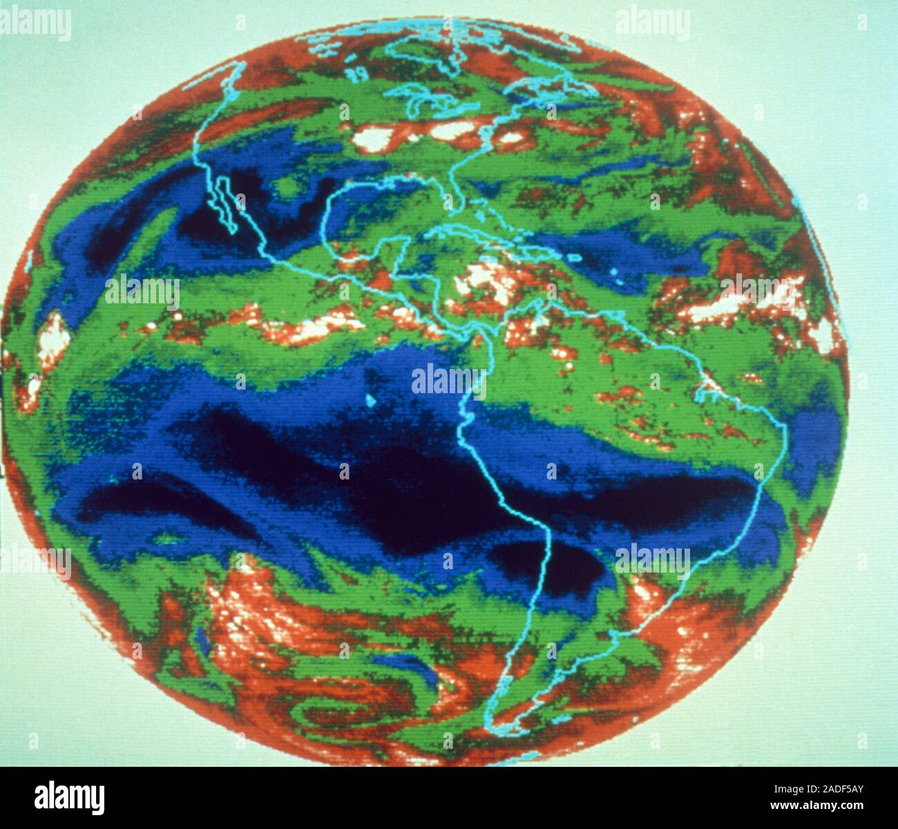 False-colour infrared satellite image of the Americas. The image ...