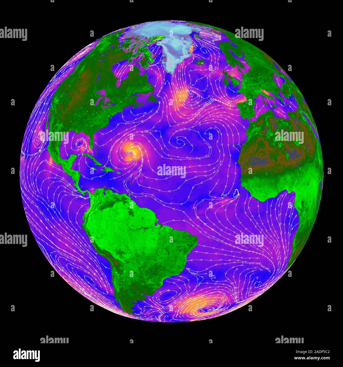 Atlantic storms, radar image. This map, centred on the Atlantic, shows ...