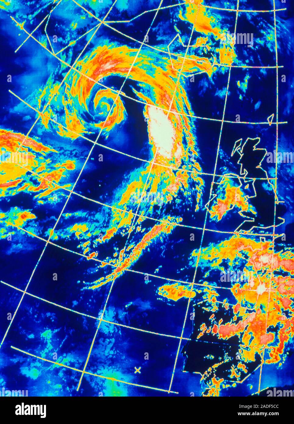 North Atlantic depression. Coloured satellite image of a low pressure ...
