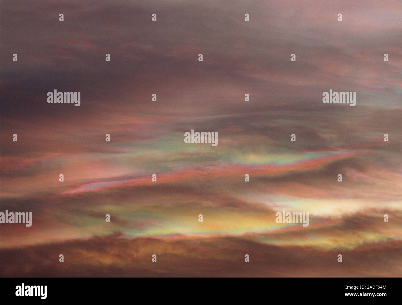 Polar stratospheric clouds at dusk. These are the nacreous or mother-of ...