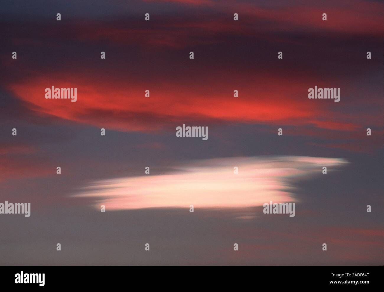 Polar stratospheric cloud (white) with other clouds coloured by a ...