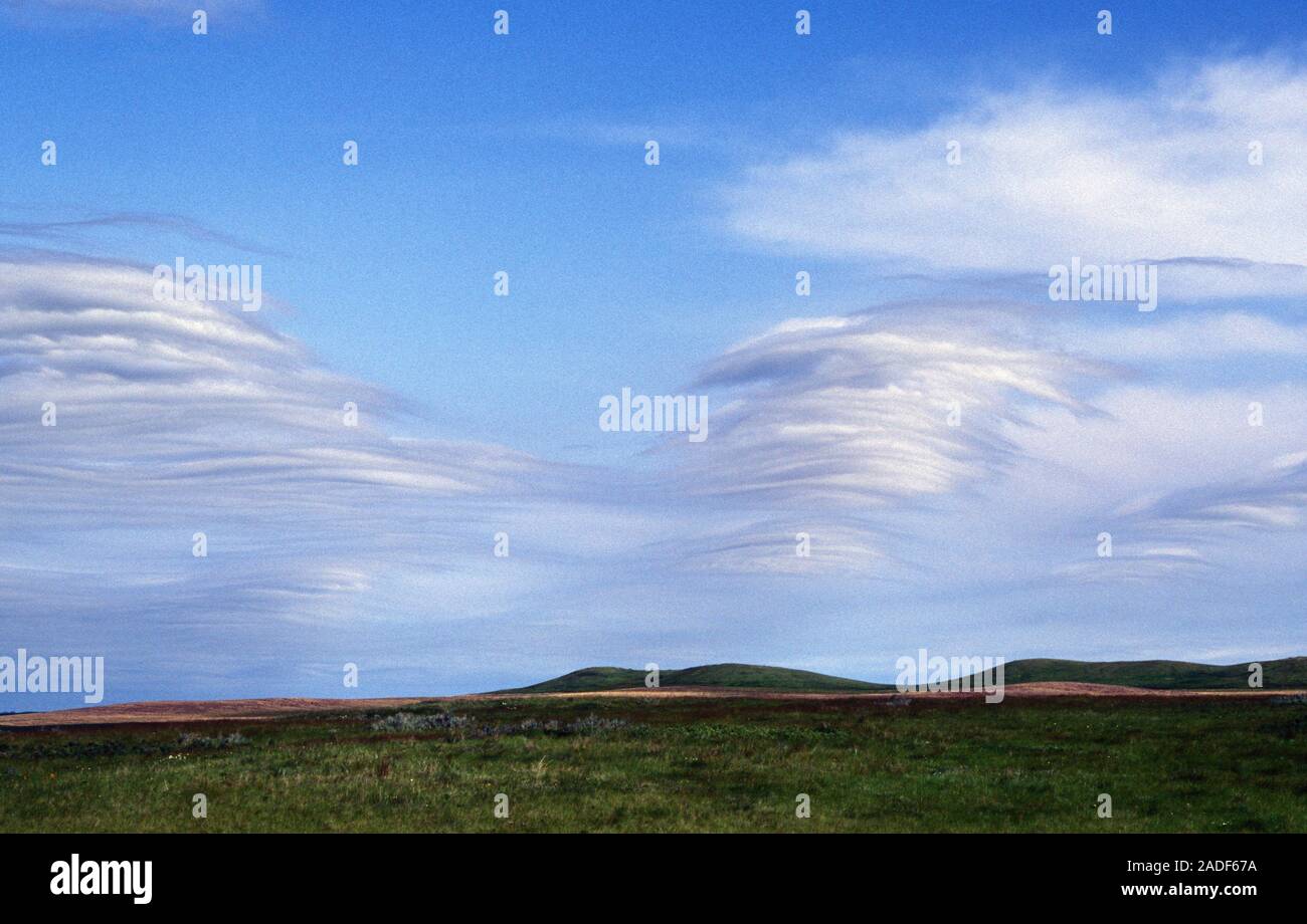Gravity wave clouds form when a parcel of air is displaced by a mountain or thunderstorm updraft ...