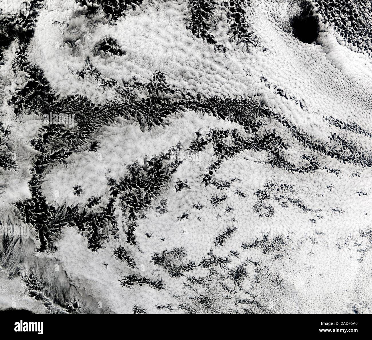 Open cell clouds. Terra satellite image of a cloud formation known as ...