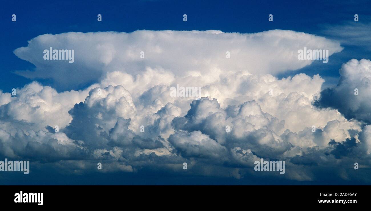 Thunder cloud showing anvil formation. Thunder clouds are large and ...