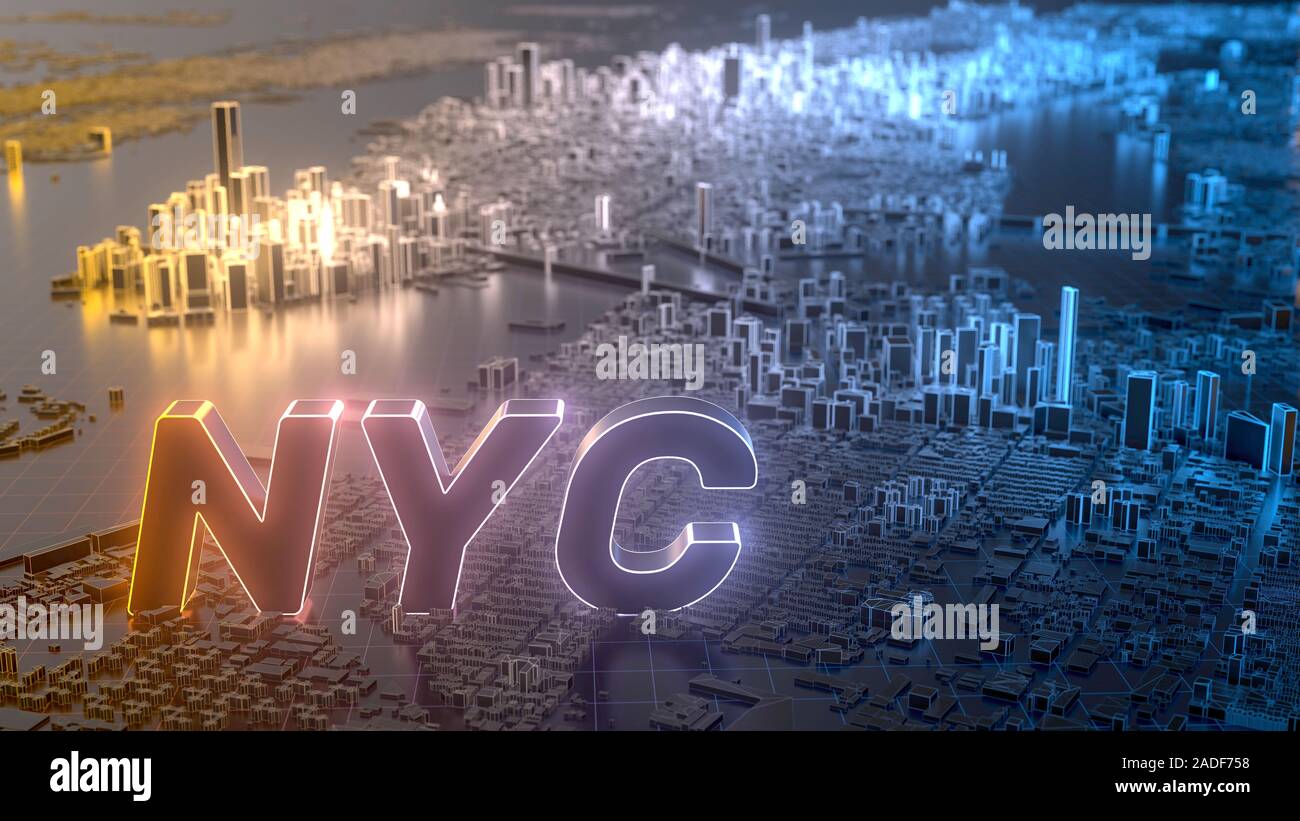 digital new york city with glowing edges. suitable for technology ...