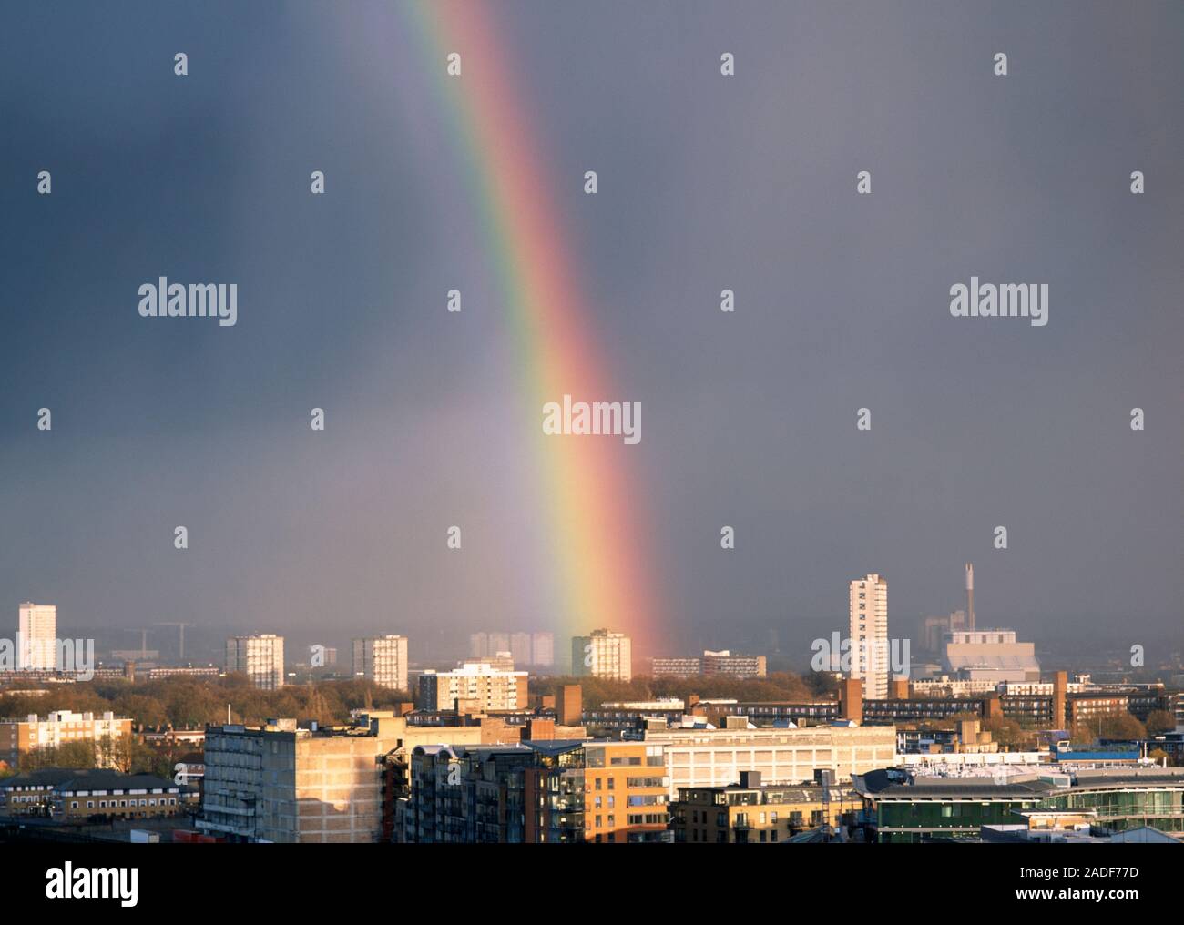 Rainbow. This spectrum of colours is seen when sunlight from behind the ...
