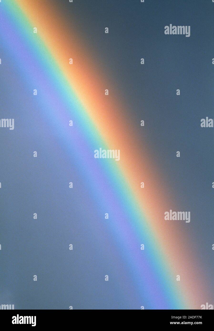 Rainbow. This spectrum of colours is seen when sunlight from behind the ...