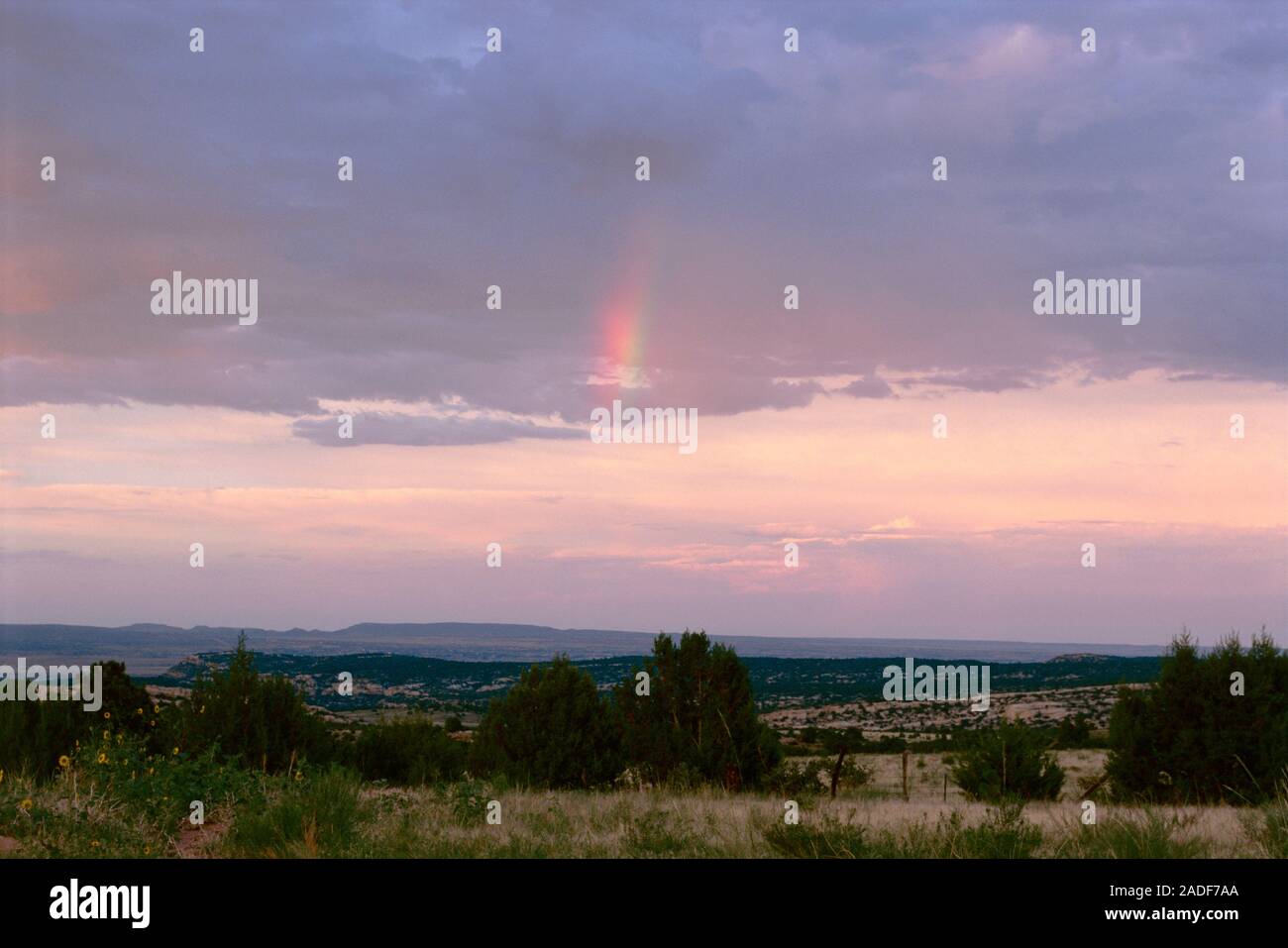 Sun dog. Rainbow-coloured sun dog in a partly cloudy sky. This optical ...