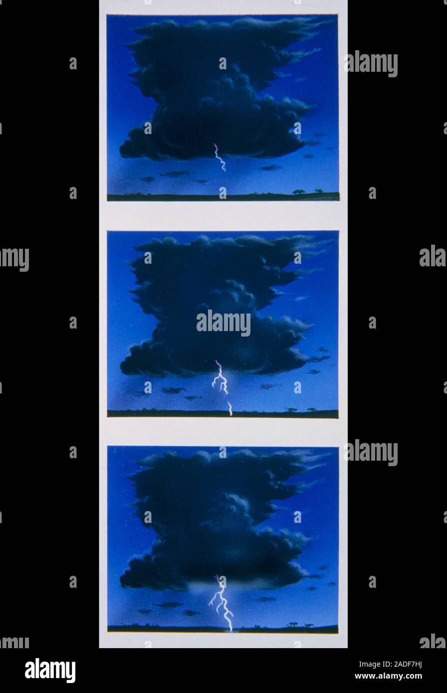 Lightning bolt. Series of three images depicting the evolution of a ...
