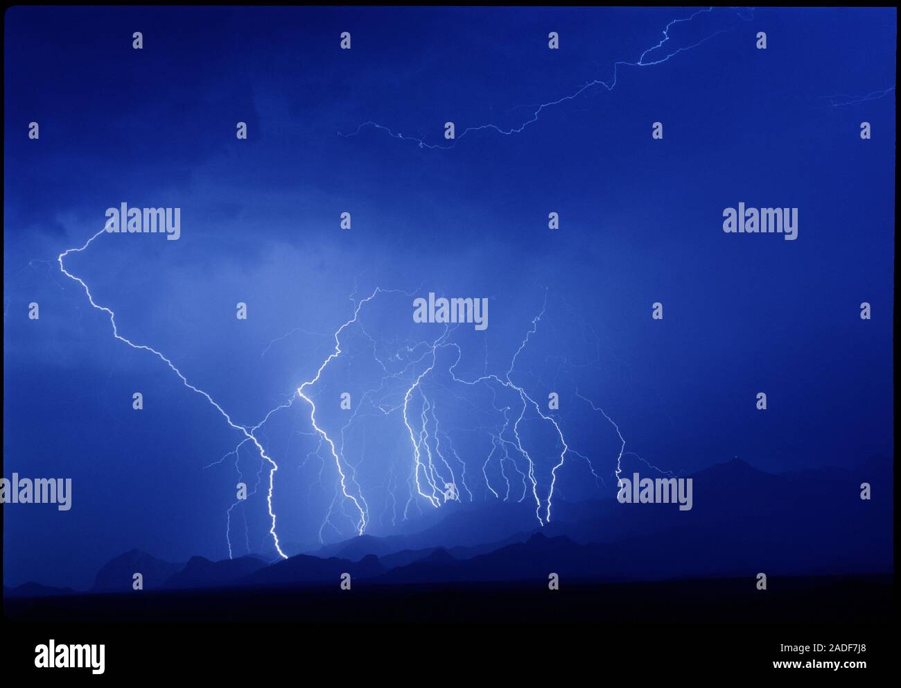 Lightning. Night-time view of multiple bolts of lightning striking ...