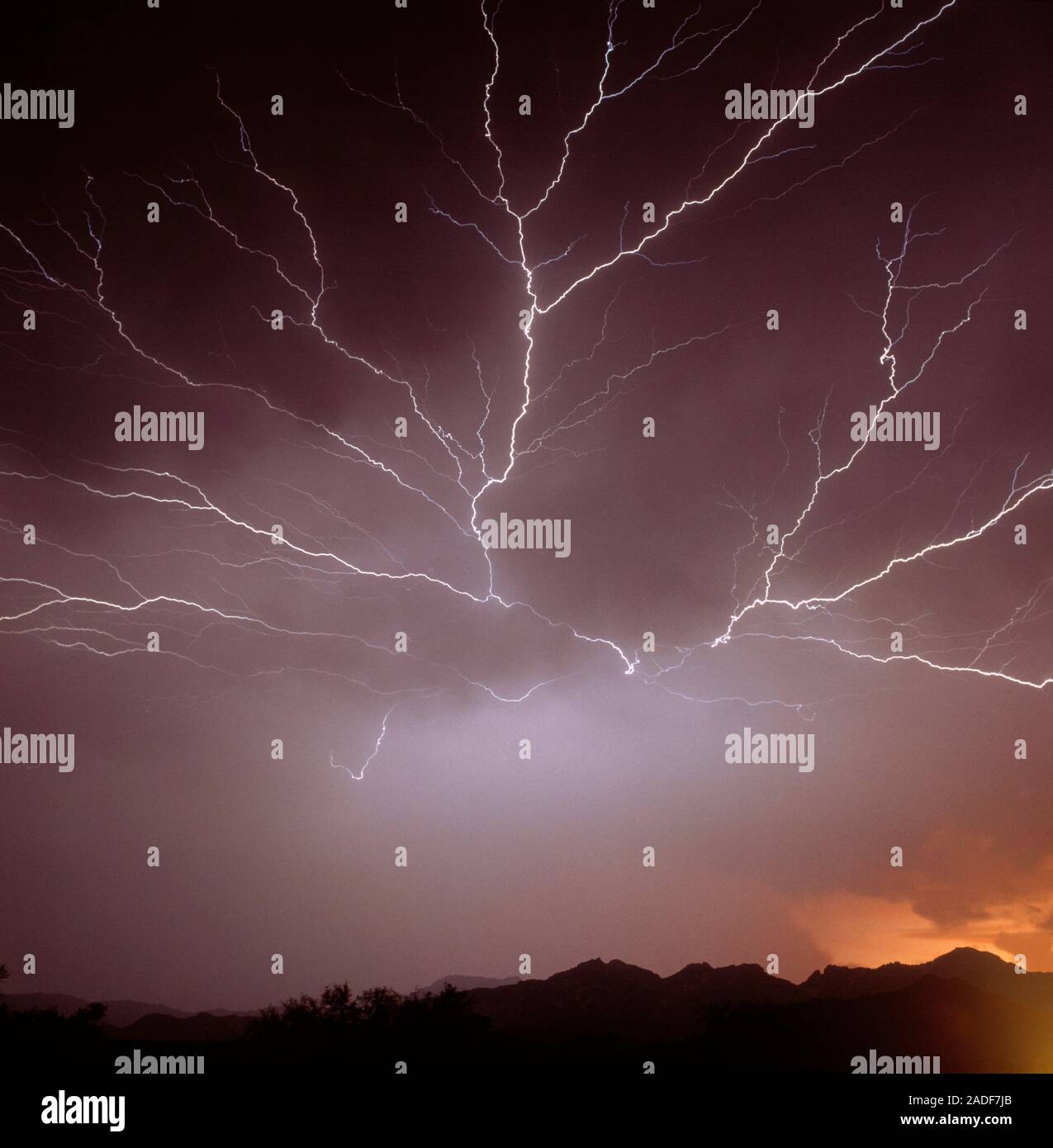 Lightning. Night-time view of intra-cloud lightning. Lightning occurs ...