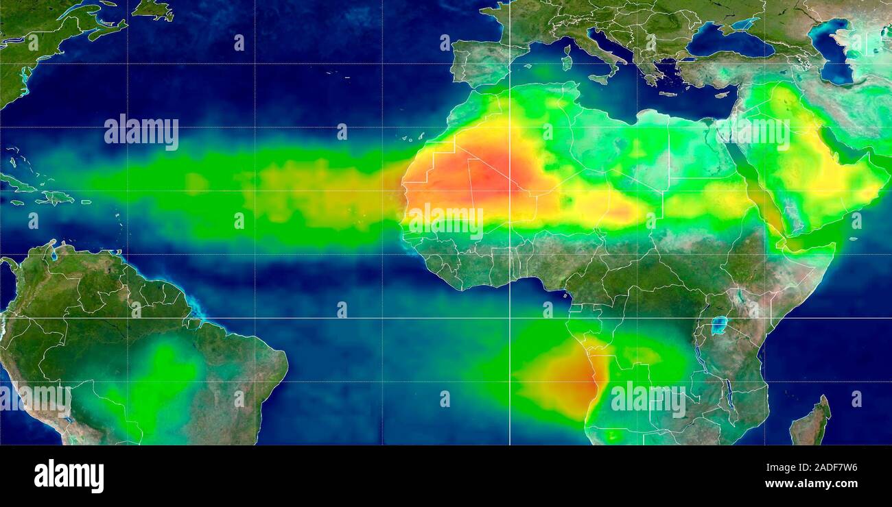 African dust storm. Ultraviolet (UV) satellite image of aerosols from ...