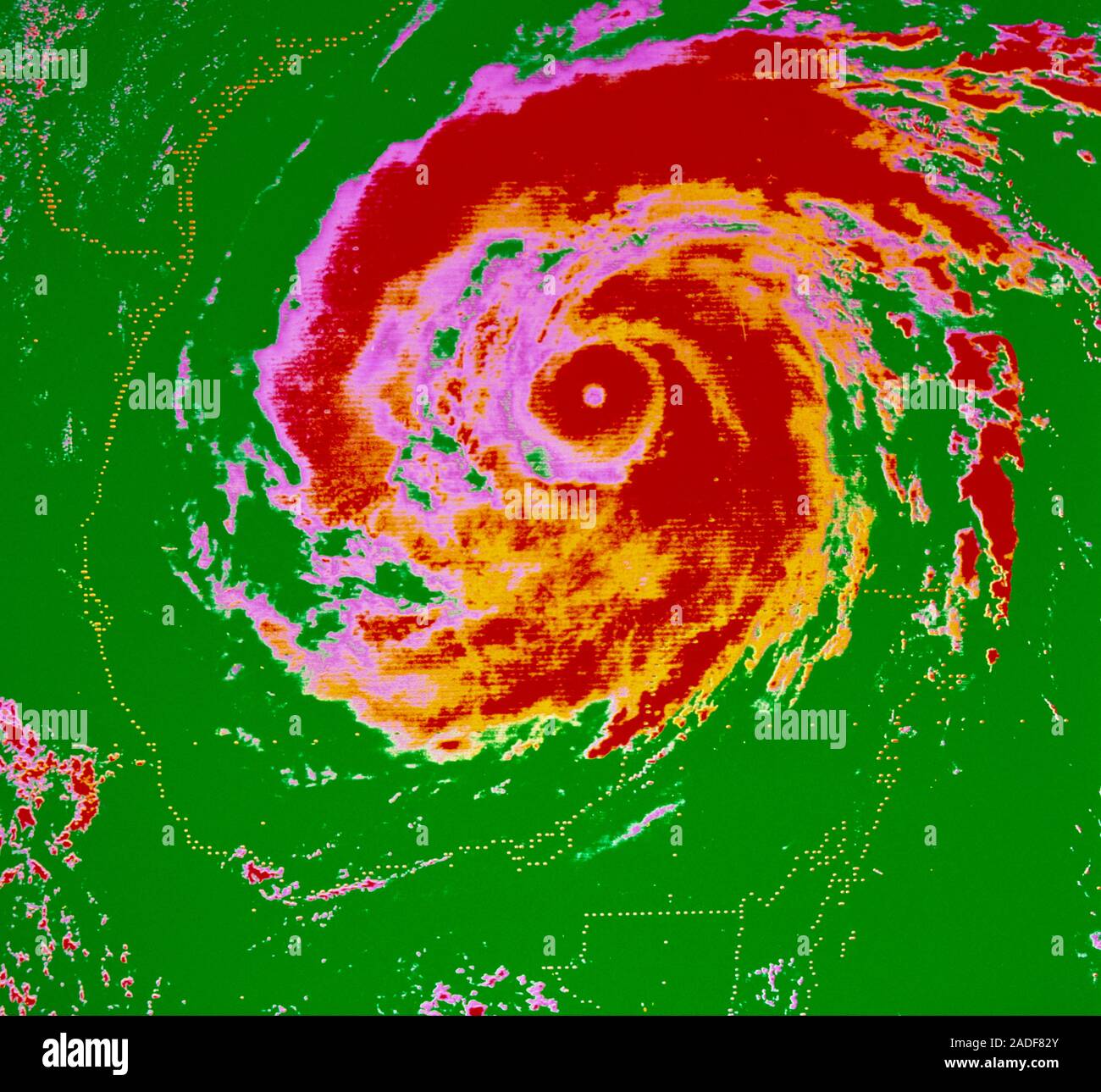 False-colour weather satellite photograph of Hurricane Allen over the ...