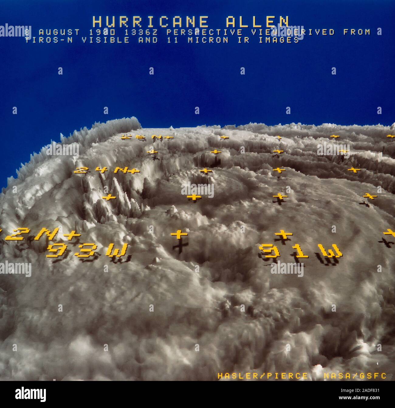 Computer-generated perspective view of Hurricane Allen, seen over the ...