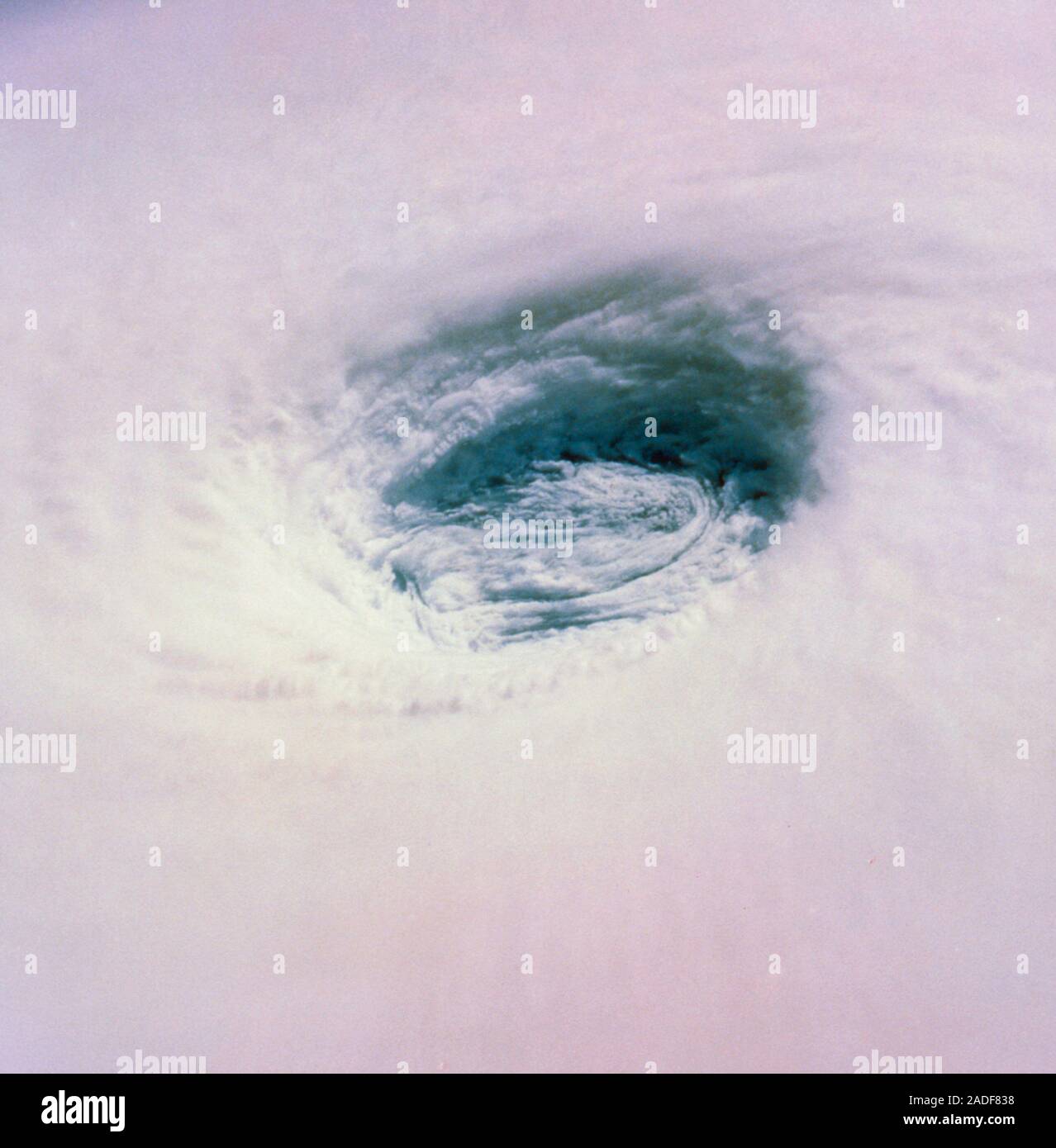 View into the 'eye' of Typhoon Yuri, seen by the crew of Shuttle ...