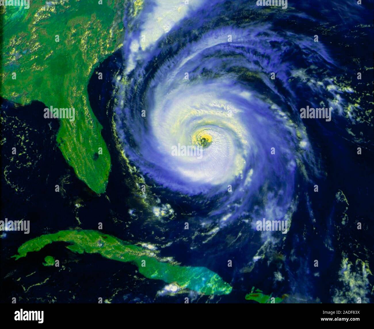 Hurricane Fran. Coloured satellite image of hurricane Fran approaching ...