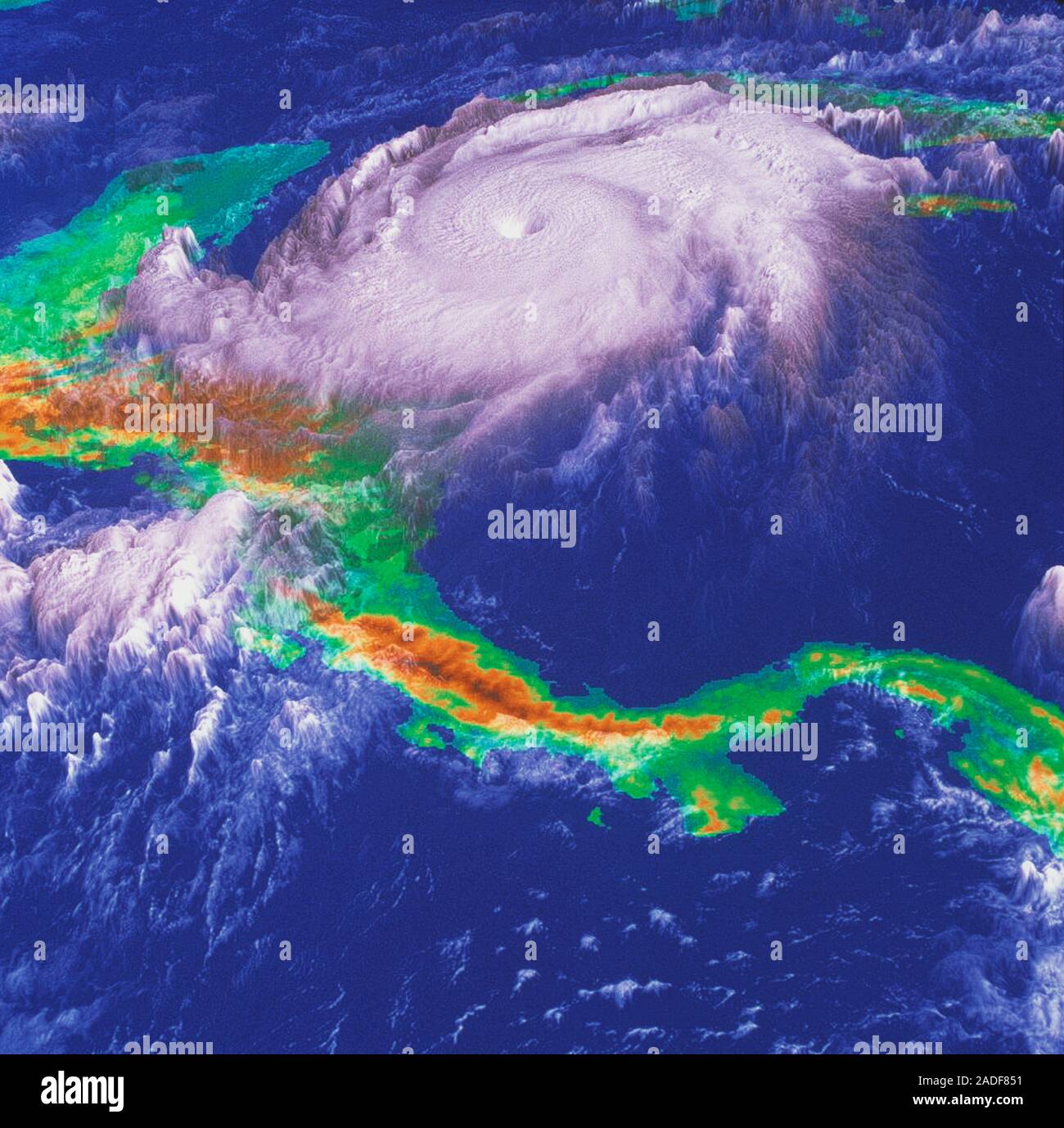 Hurricane Mitch. Coloured three-dimensional computer image, based on ...