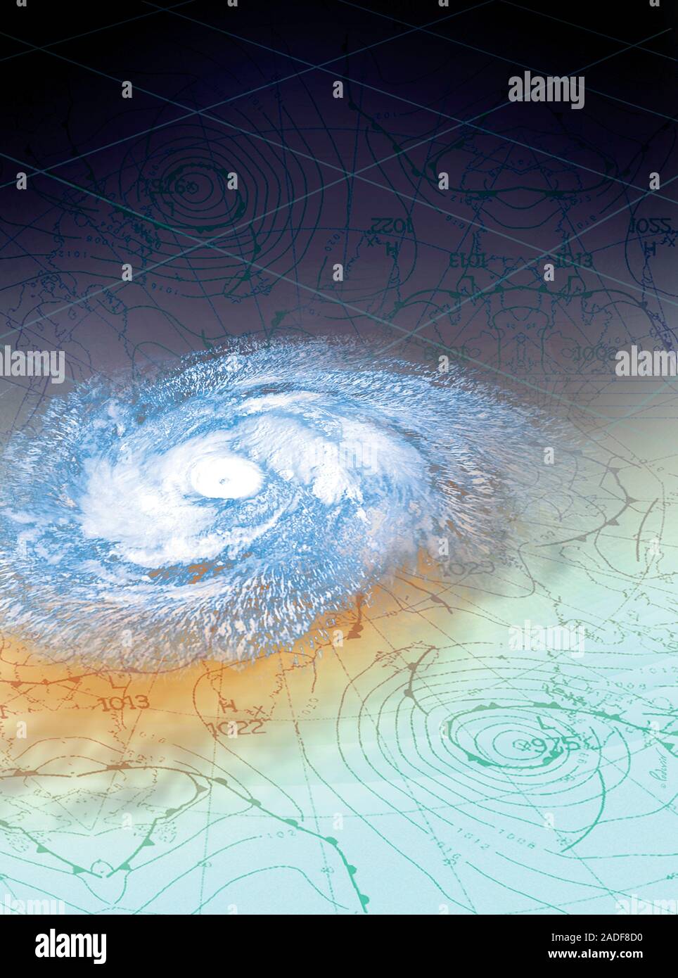 Hurricane. Computer artwork of a hurricane superimposed on a weather ...