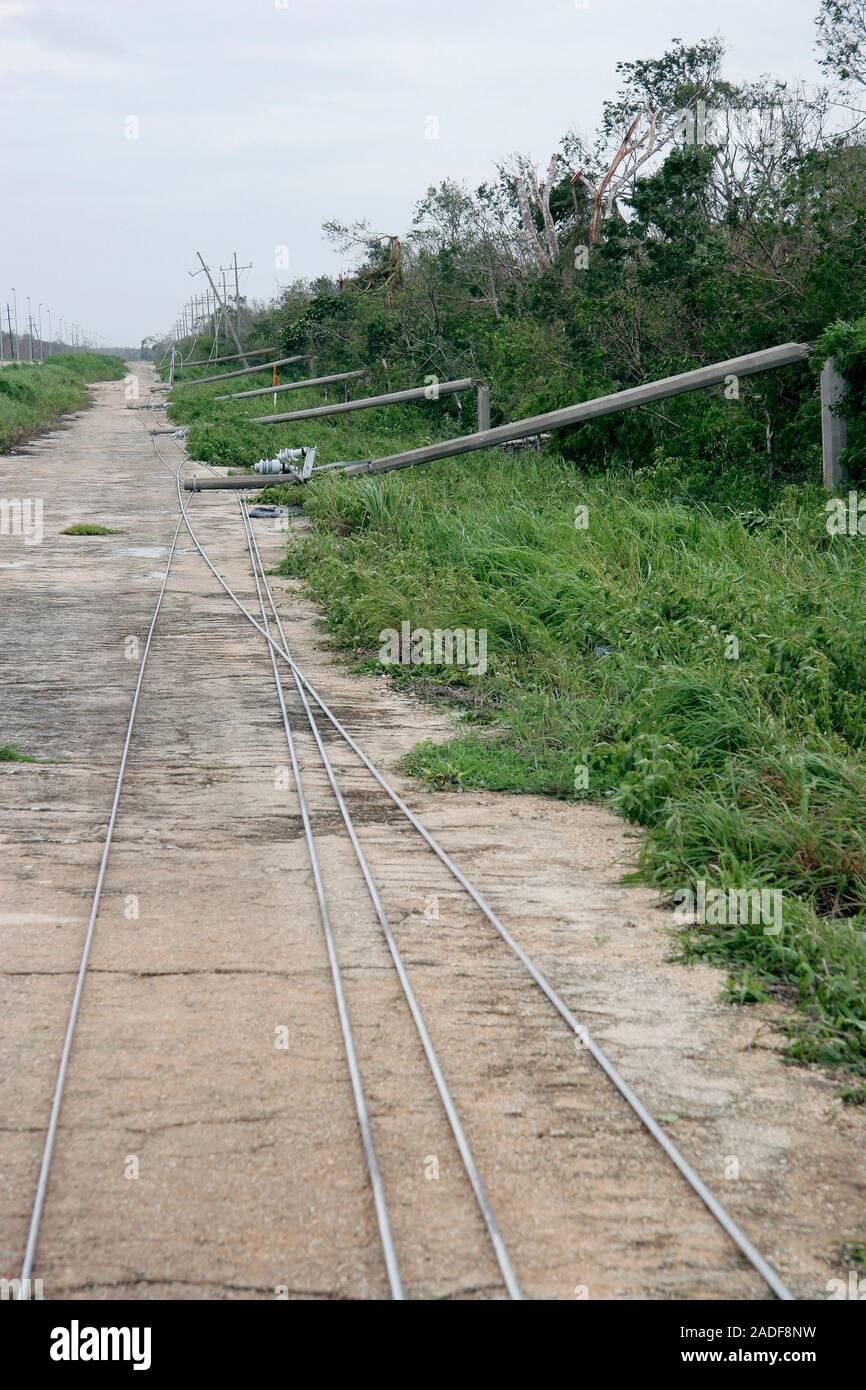 Aftermath of Hurricane Emily, Playa Del Carmen, Mexico. Destroyed power ...