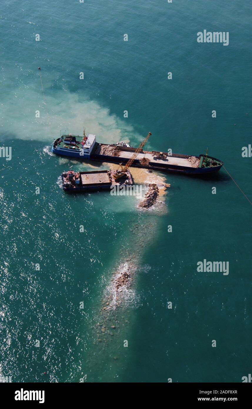 MOSE flood barrier construction, Venice. The MOSE project is intended ...