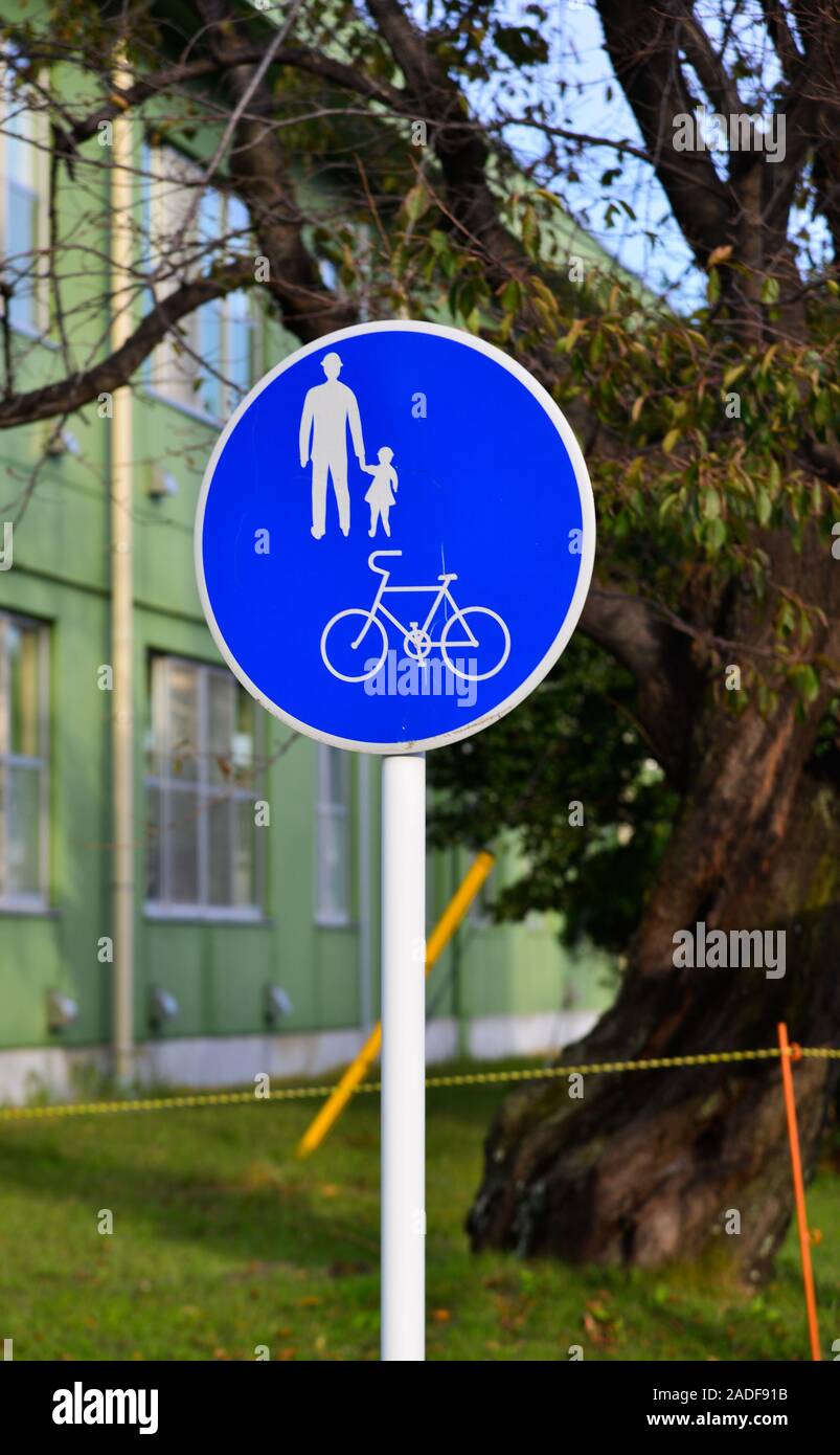 Traffic sign for bicycle and pedestrian on street in Gifu, Japan Stock ...
