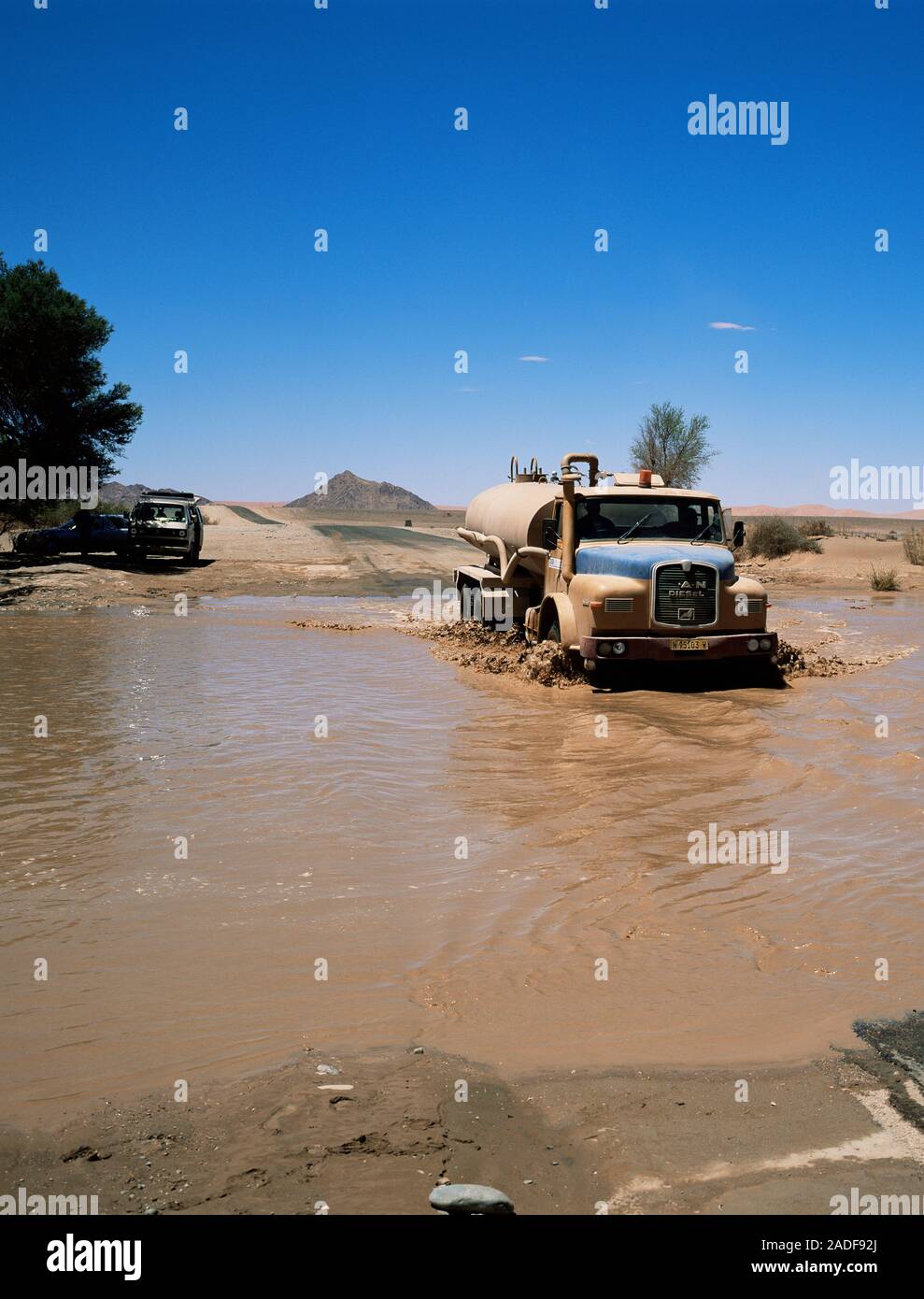 Desert flash flood photographed on the road to Sossuflei, Namibia Stock ...