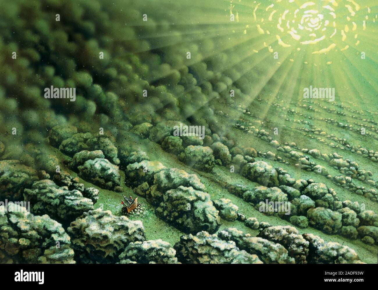 Underwater landslide. Artwork of a huge undersea landslide off the ...