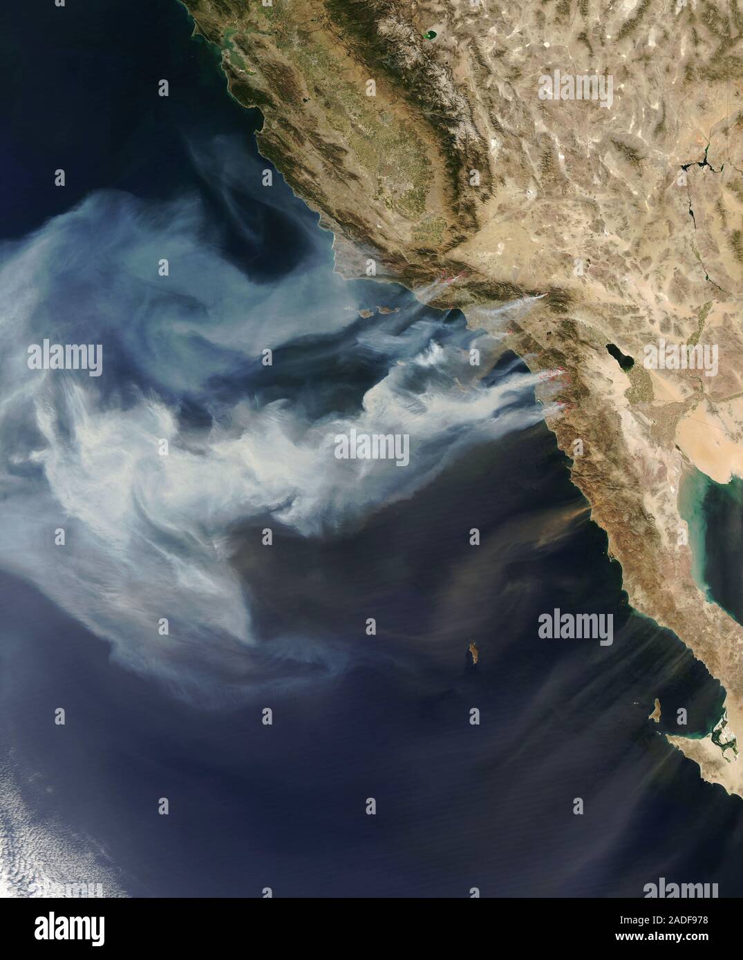 California wildfires. Satellite image showing active fire zones (red ...