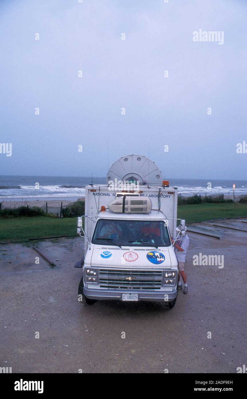 Hurricane research vehicle by the coast as it studies Hurricane Fran ...