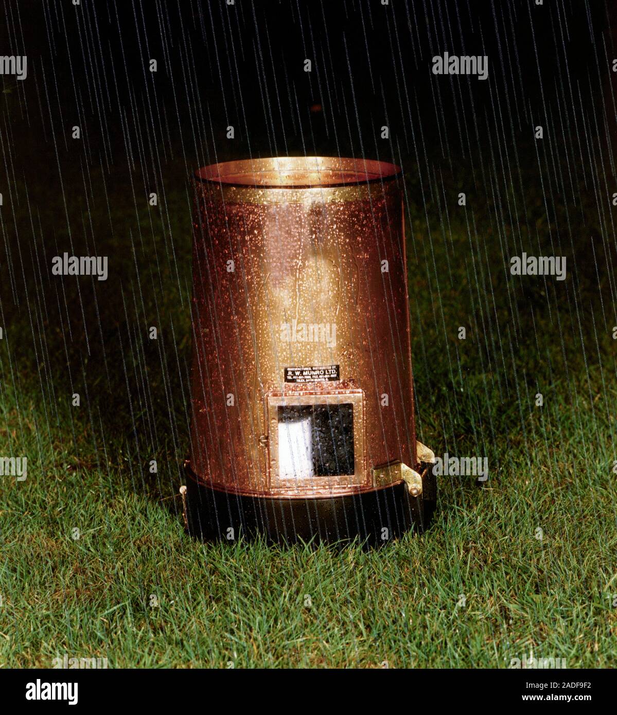 Rainfall measurement device (rain gauge). This device is one of several ...