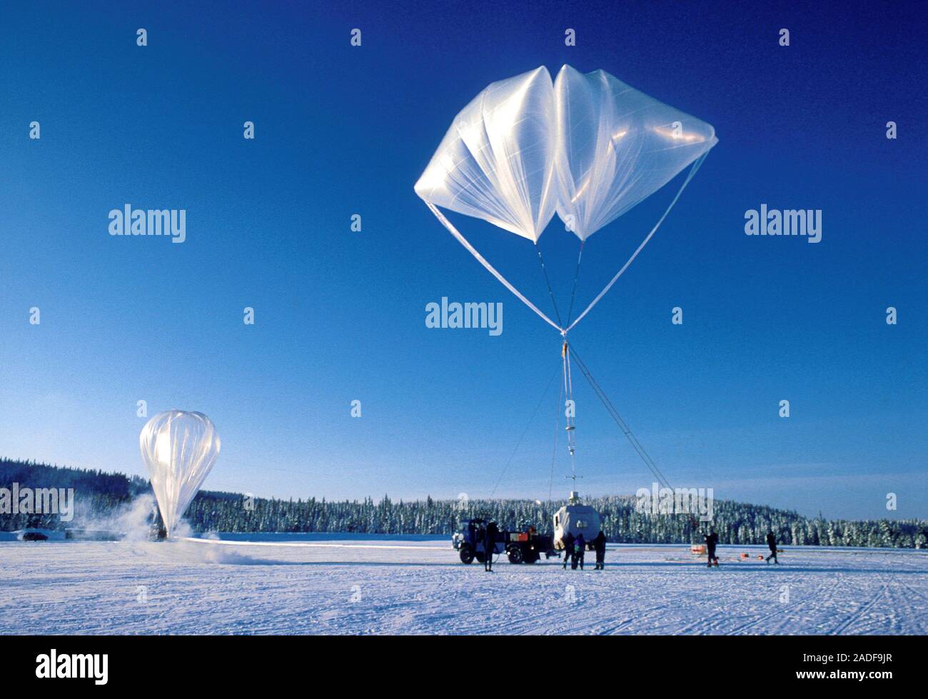 Arctic ozone research. Weather balloon being launched from the Arctic ...