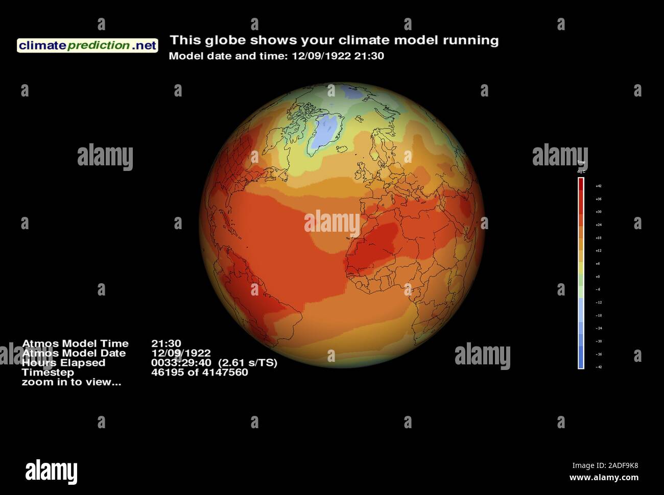 Climate prediction screen saver. Computer graphic showing surface ...