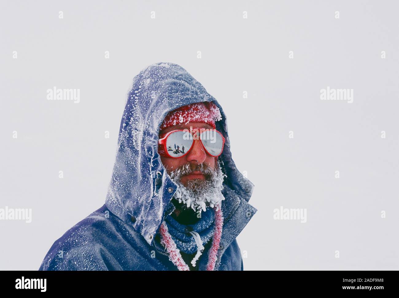 Arctic explorer. A frost-covered member of an exploration team in ...