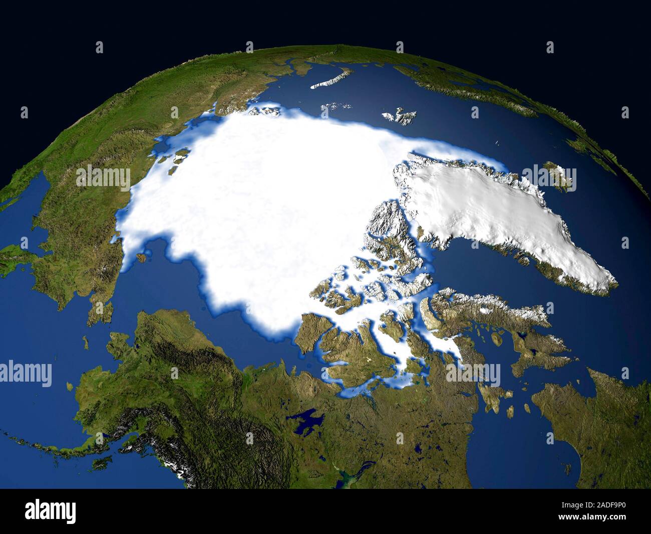 Arctic sea ice, 1979. Satellite image of the minimum extent of sea ice ...