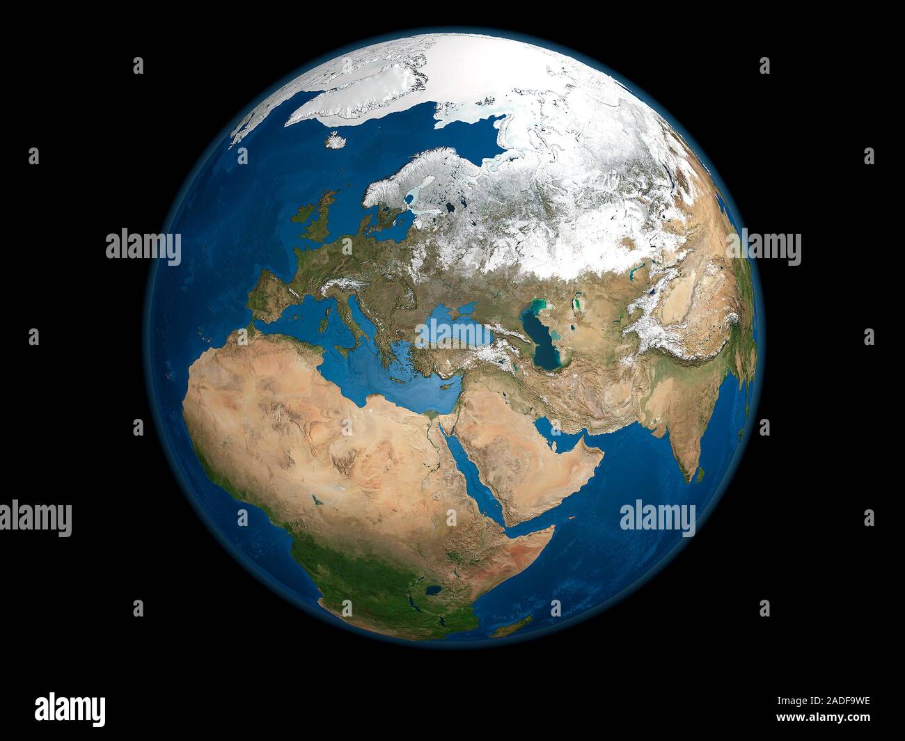Maximum Arctic sea ice cover. Composite satellite image centred on the ...
