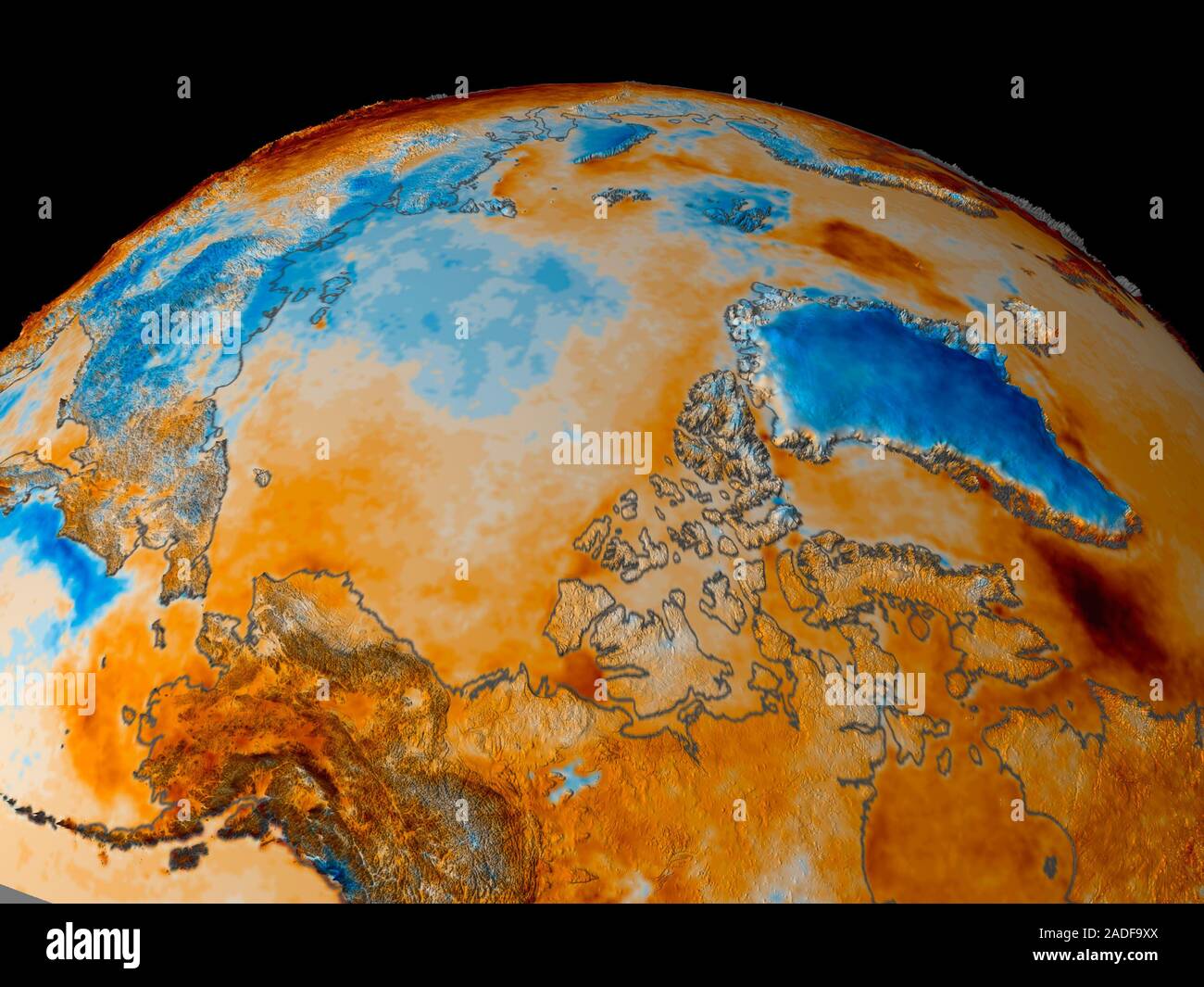 Arctic temperatures. Computer model showing the average surface ...