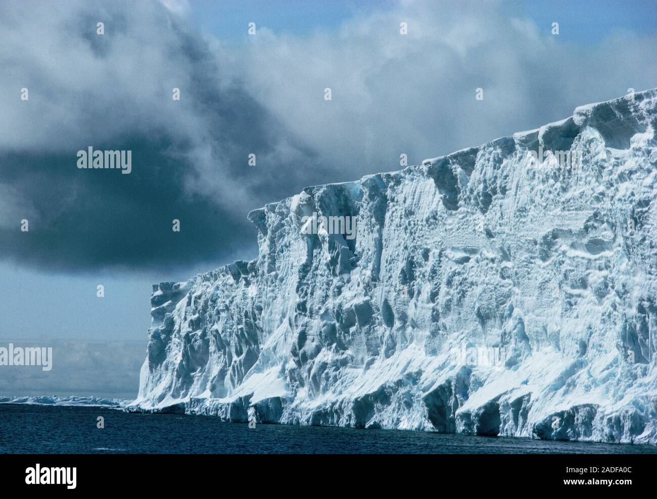 View of 25-metre high ice cliffs on the Brunt Ice Shelf in Antarctica ...