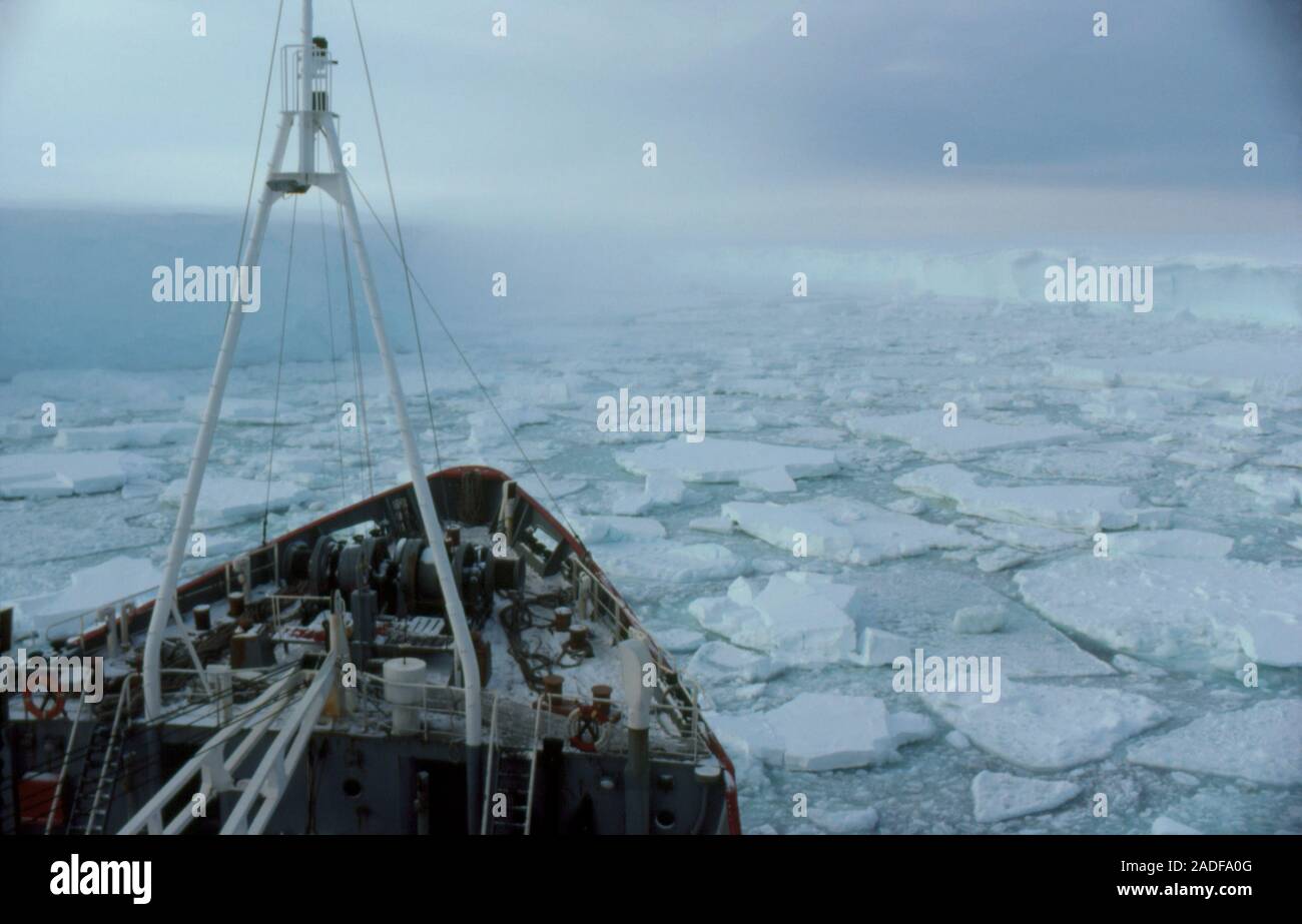 RRS Bransfield, the British Antarctic Survey ice- breaker, forging ...