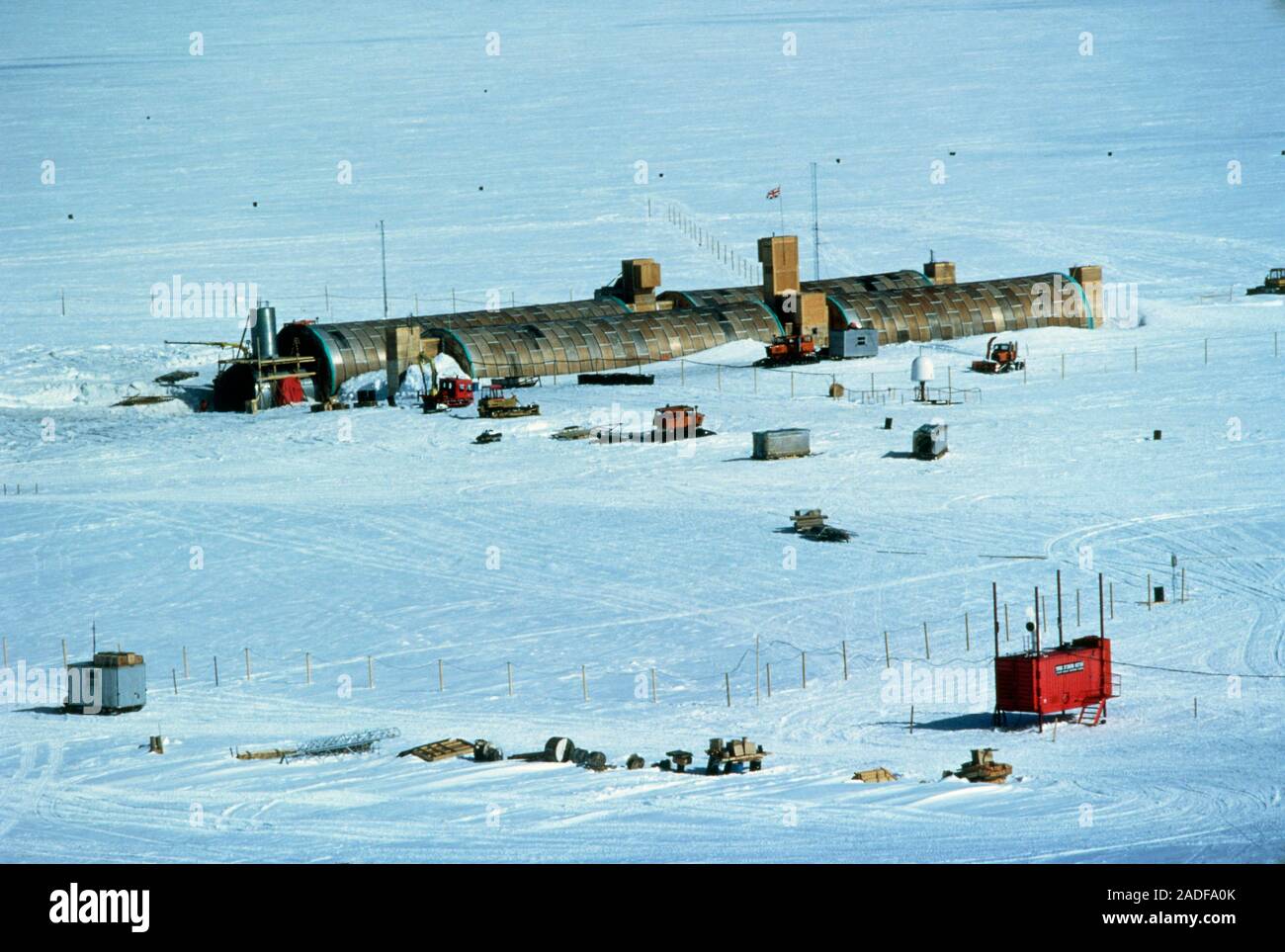 Aerial view of the British Antarctic Survey's Halley Station base ...