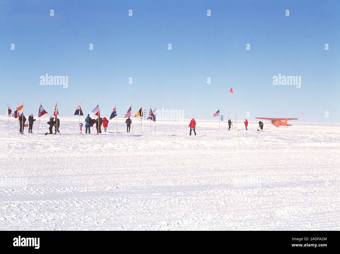 Flags at South Pole. Flags of the original Antarctic treaty nations ...