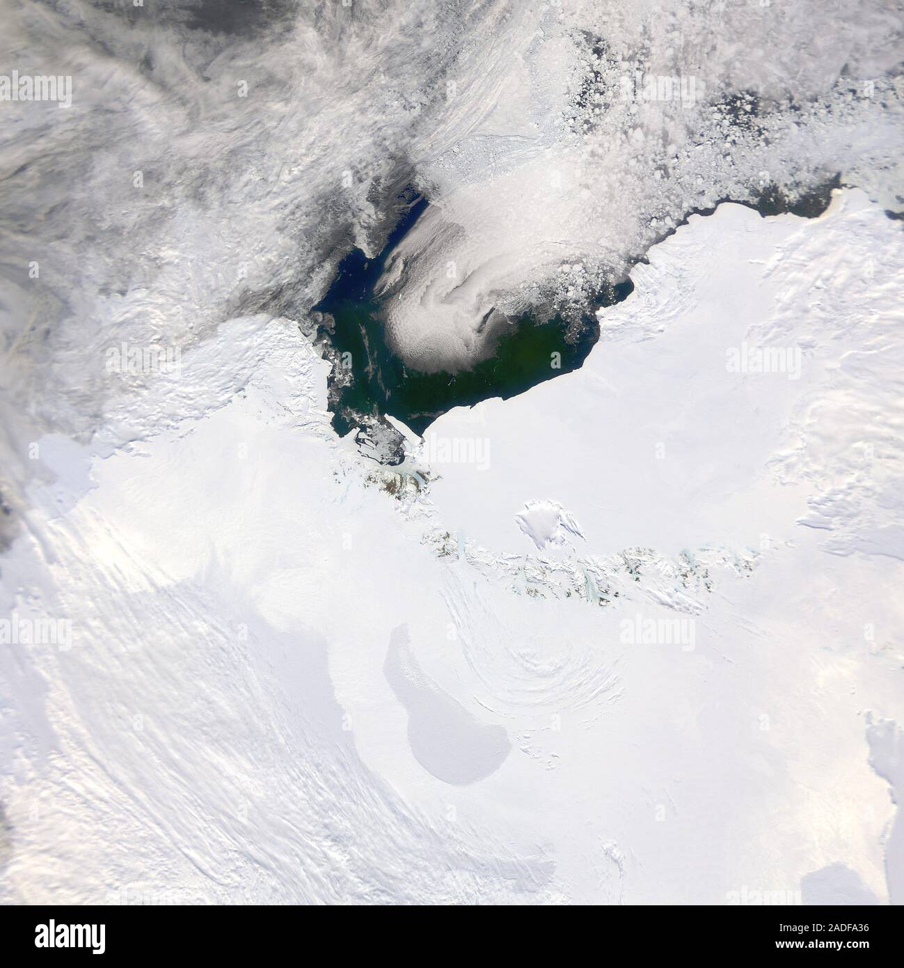South Pole. Satellite image of the geographic South Pole (lower right ...