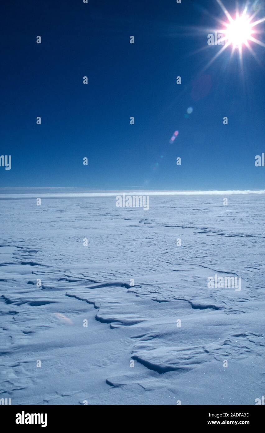 Antarctic landscape. Sun over the Brunt Ice Shelf, Antarctica Stock ...