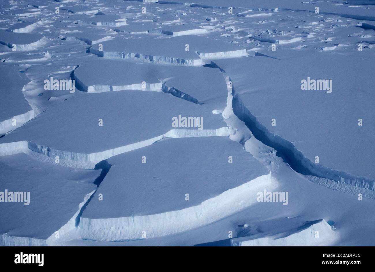 Snow crevasses. These pavement-like patterns are formed by the movement ...