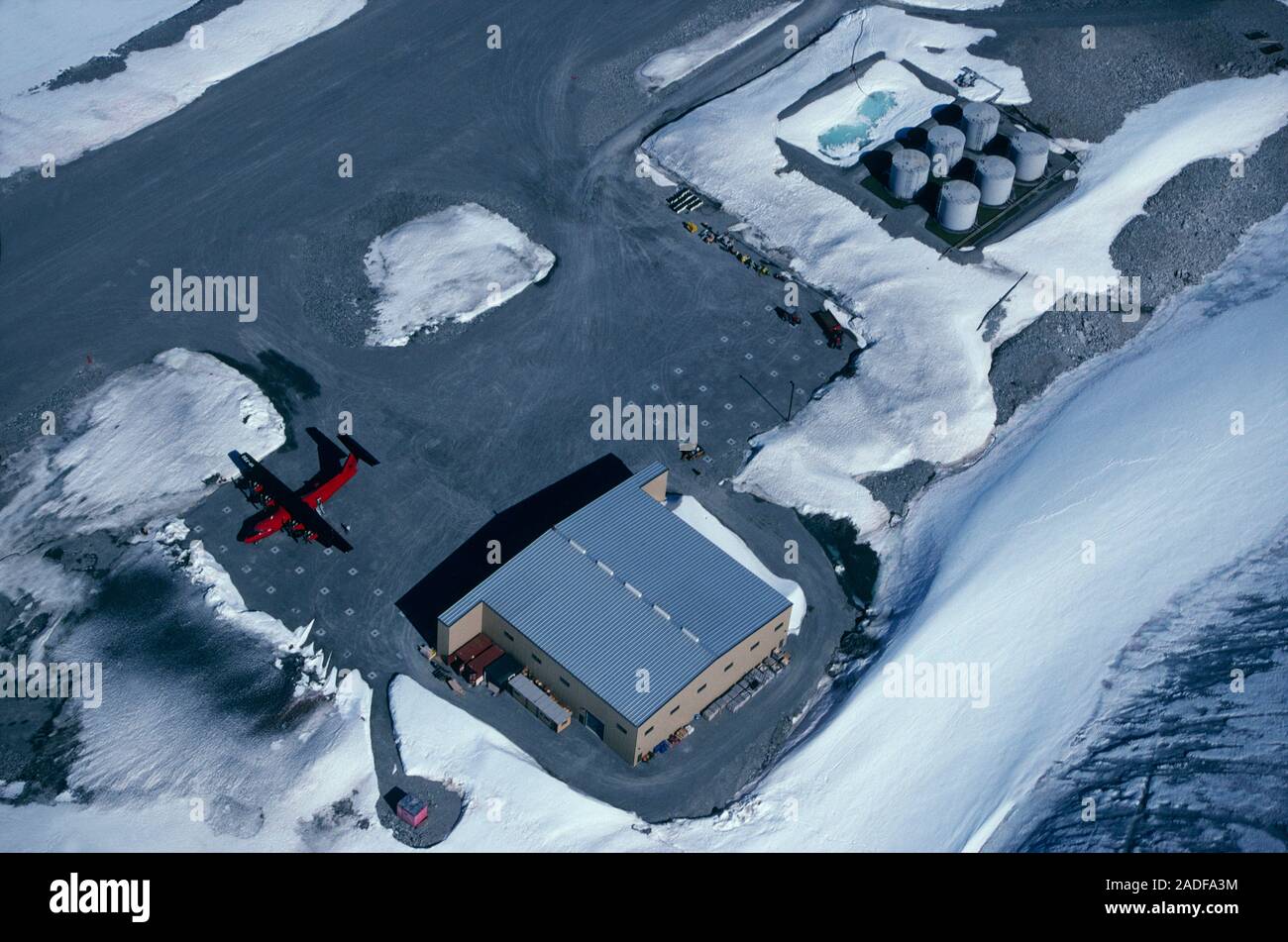 Antarctic airbase. Aerial view of the airbase at the Rothera Research ...