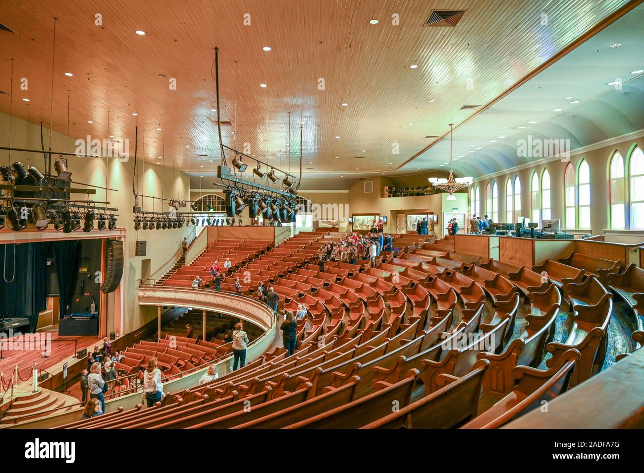Interior of legendary Ryman Auditorium. The Ryman once hosted Grand Ole ...