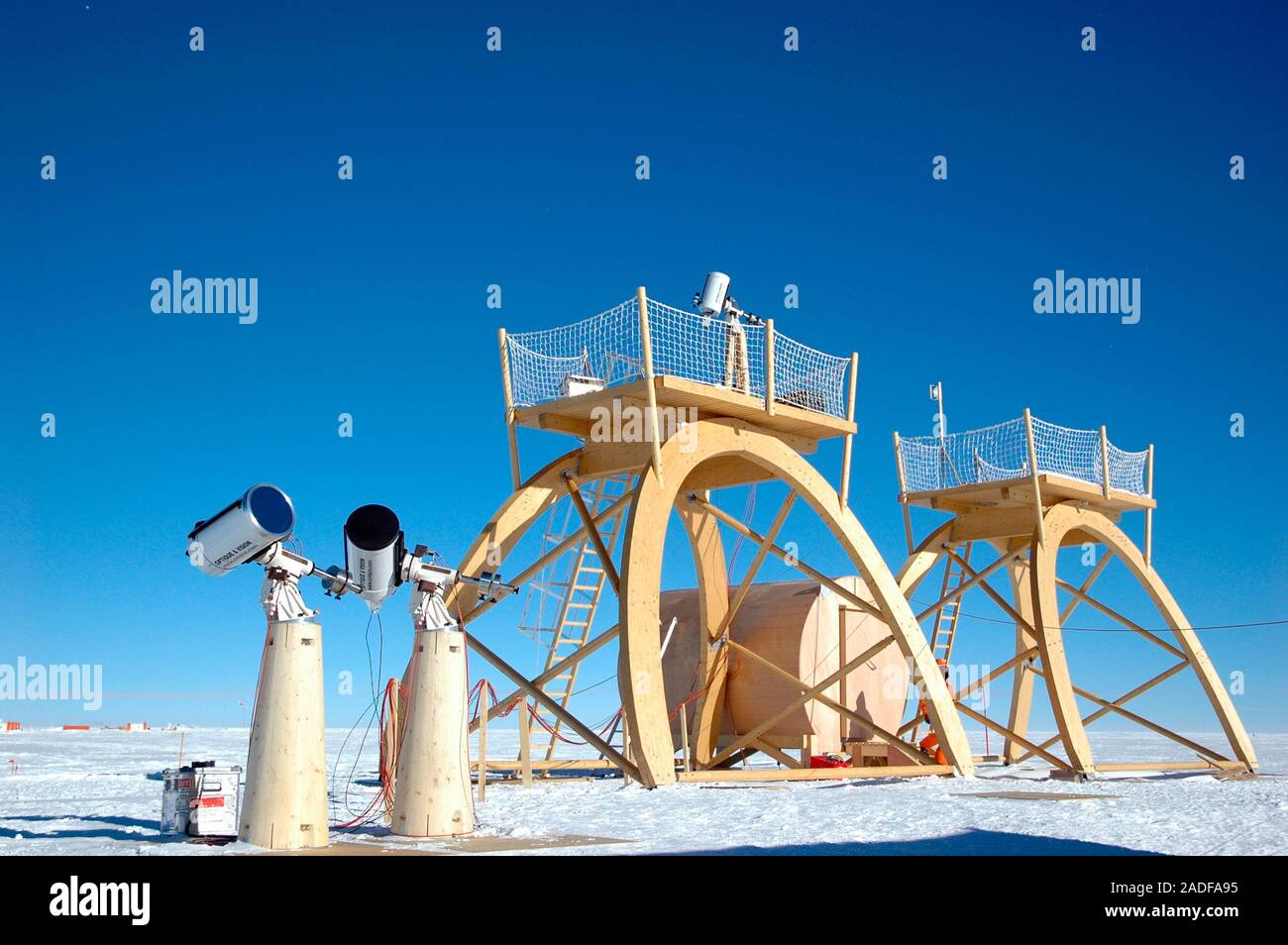Telescopes at Concordia base, a research station in Antarctica. The ...