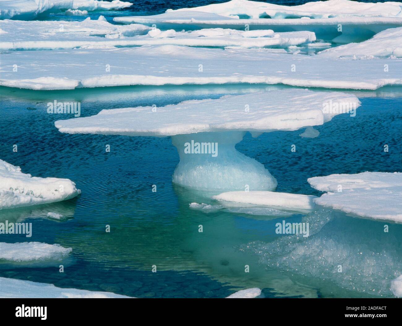 Broken sea-ice. Sea-ice is characteristically flat, with raised edges ...